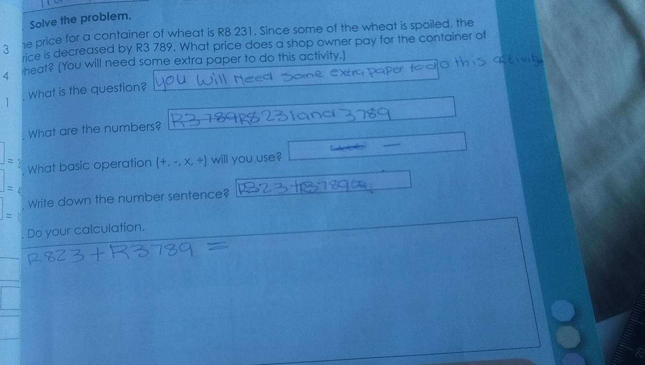 Solved: Solve the problem. 3 he price for a container of wheat is R8 ...