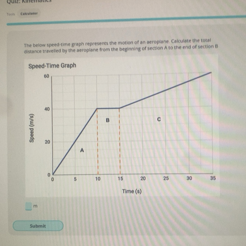 Résolu :Kinemätics Tools Calculator The below speed-time graph ...