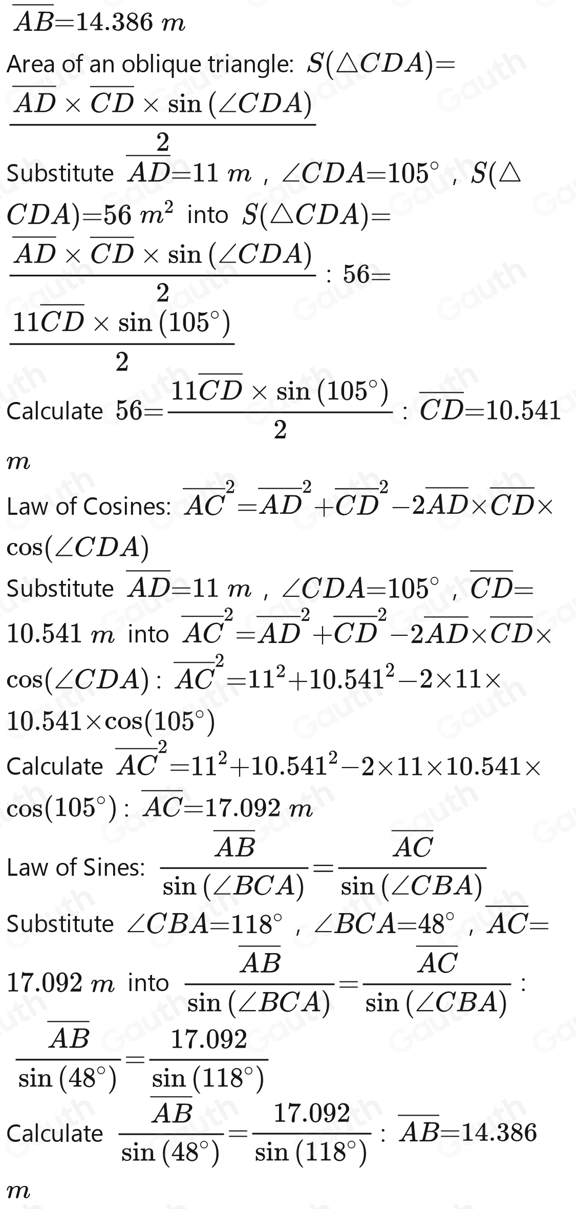 Solved: ABC and ADC are triangles.. The area of triangle ADC is 56 m^2 ...