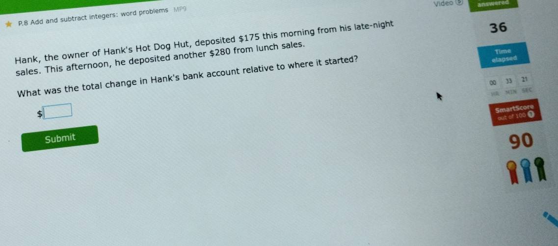 Video ③ answered P.8 Add and subtract integers: word problems MP9 Hank ...