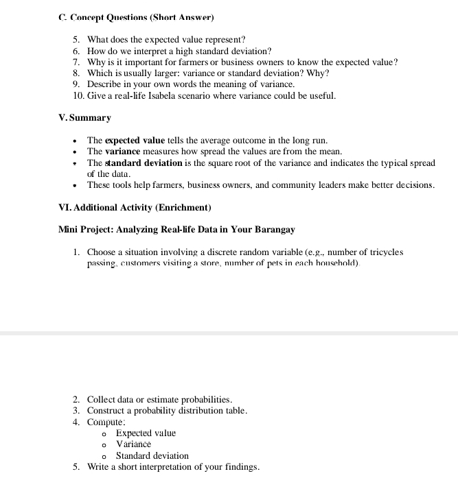 Solved: Concept Questions (Short Answer) 5. What does the expected ...