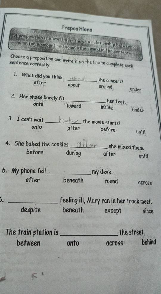 Solved: Prepositions A preposition is a word that shows a relationship ...