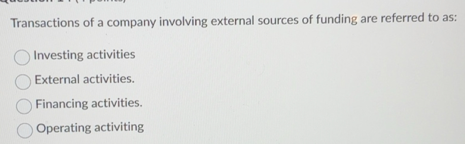 Solved: Transactions of a company involving external sources of funding ...