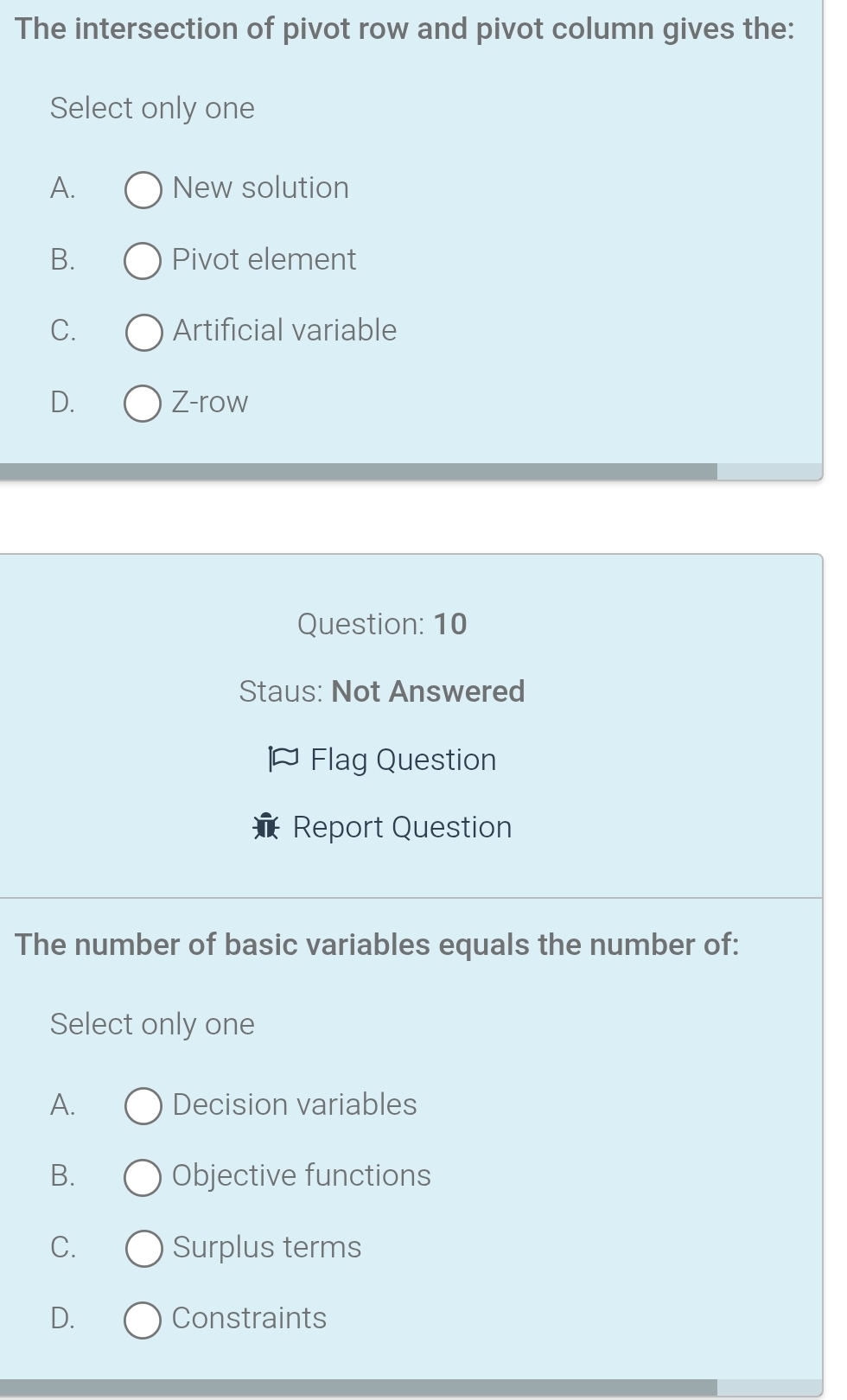 تم الحل:The intersection of pivot row and pivot column gives the ...