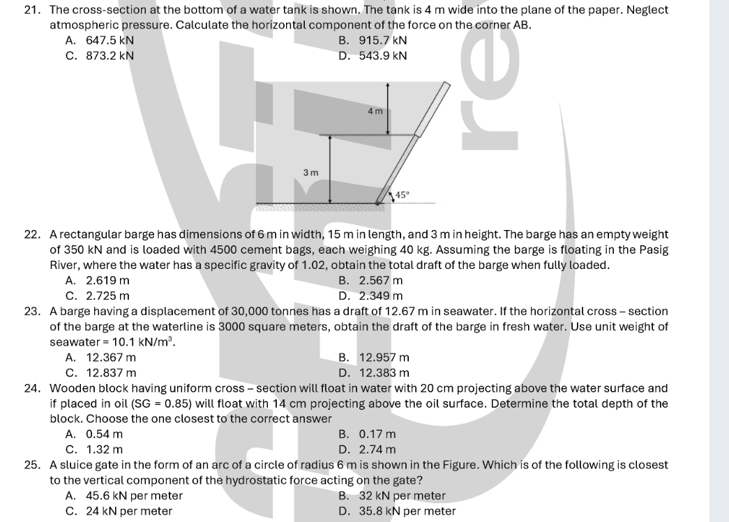 Solved: The cross-section at the bottom of a water tank is shown. The ...