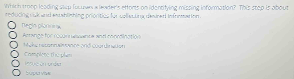 Solved: Which troop leading step focuses a leader's efforts on ...