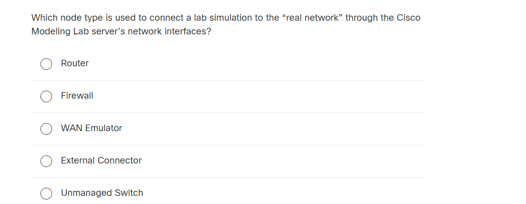Solved: Which node type is used to connect a lab simulation to the ...
