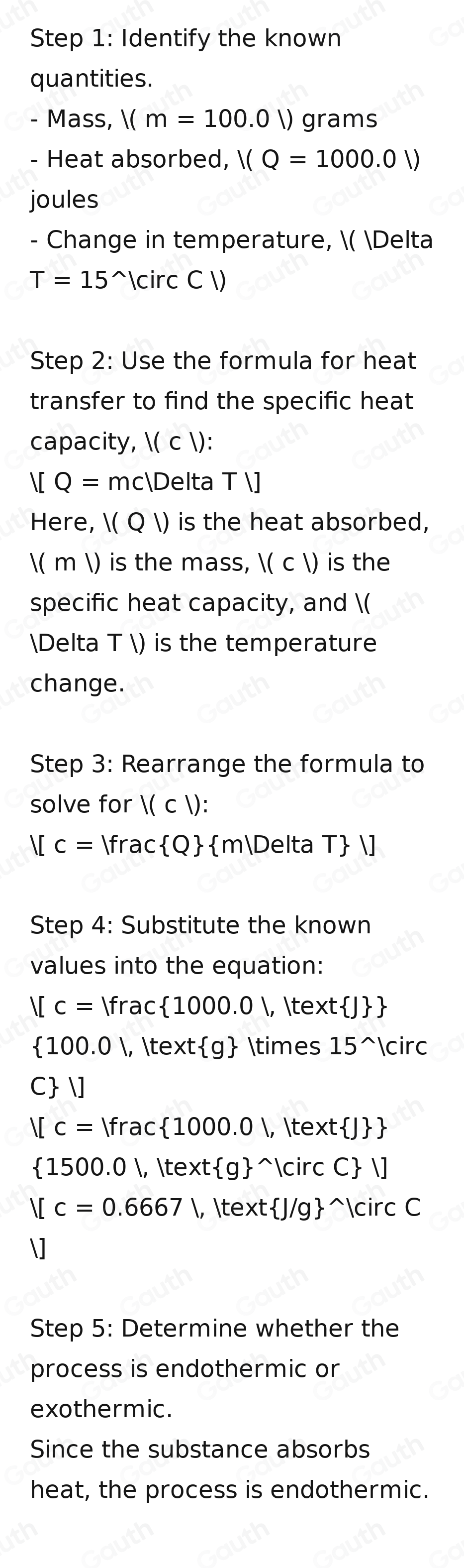 Solved: An unknown substance with a mass of 100 grams absorbs 1000 J ...