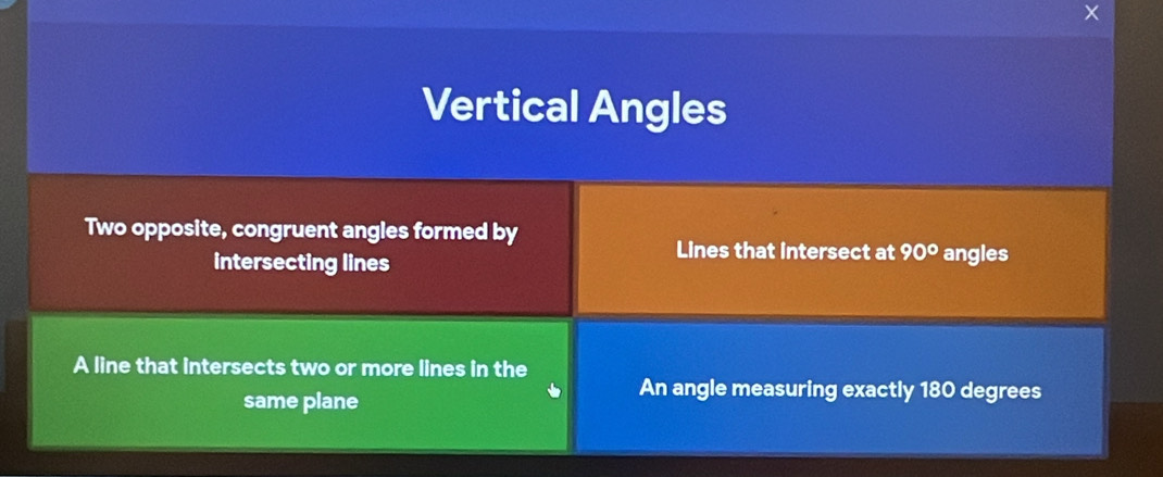 Solved: Vertical Angles Two opposite, congruent angles formed by Lines ...