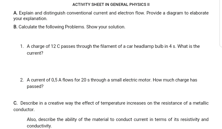 Solved: ACTIVITY SHEET IN GENERAL PHYSICS II A. Explain and distinguish ...