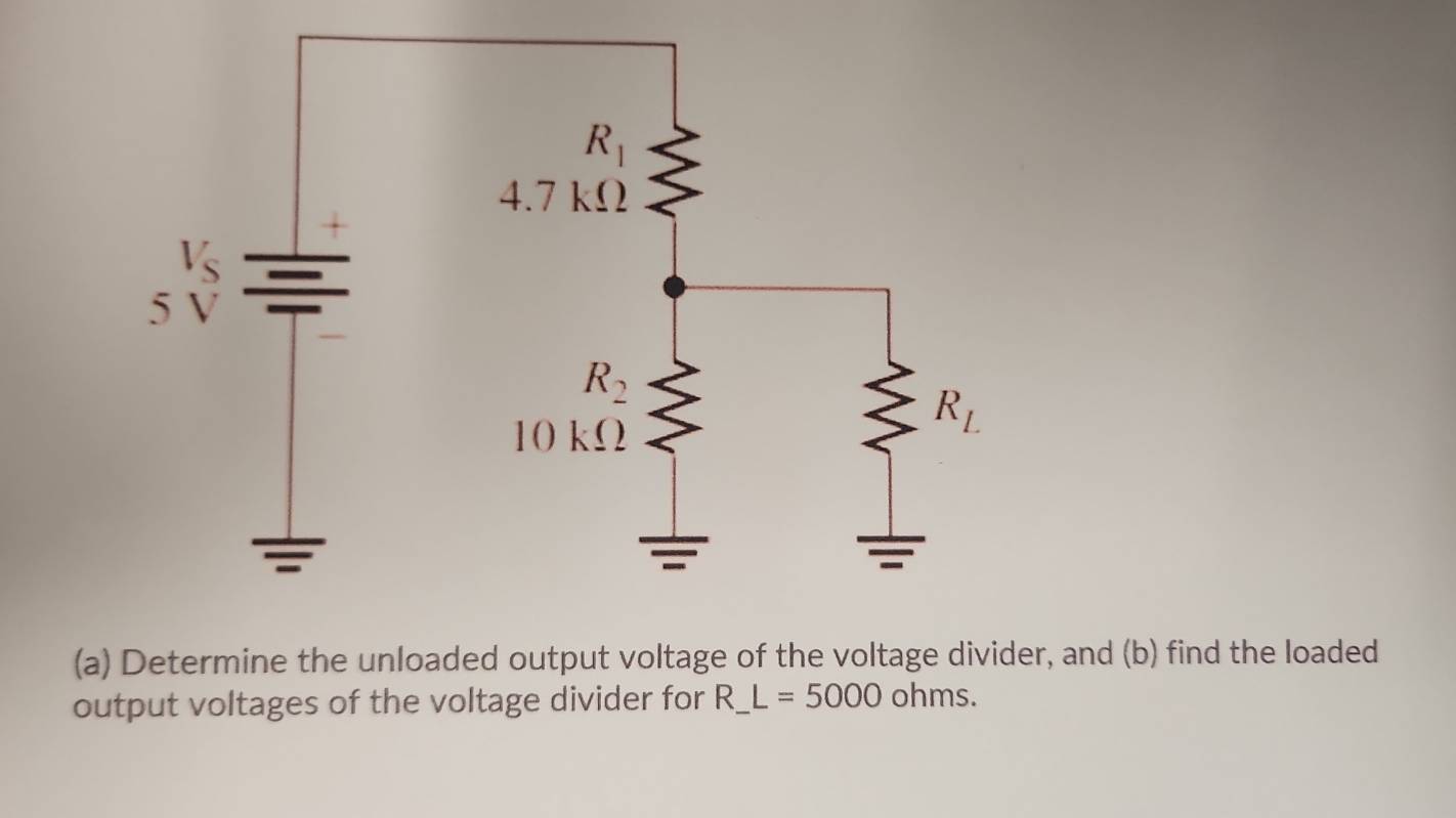 Solved: Determine the unloaded output voltage of the voltage divider ...