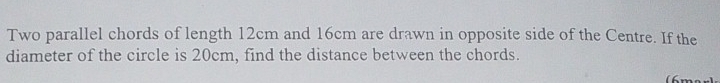 Solved: Two parallel chords of length 12cm and 16cm are drawn in ...