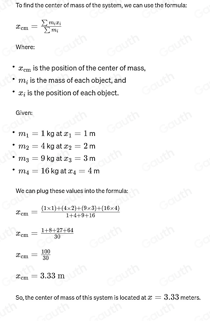 Solved: A 1 kg object is located at a position x=1m , a 4 kg object is ...