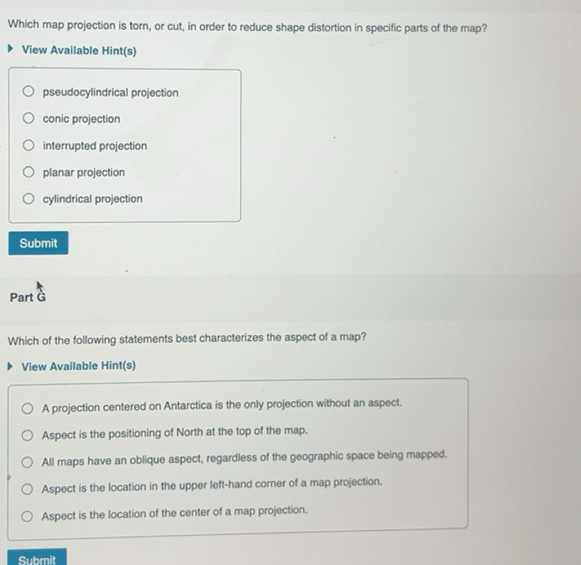 Solved: Which map projection is torn, or cut, in order to reduce shape ...