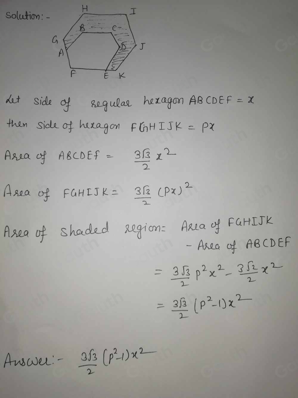 Solved 19 Abcdef Is A Regular Hexagon With Sides Of Length X This Hexagon Is Enlarged Centre 
