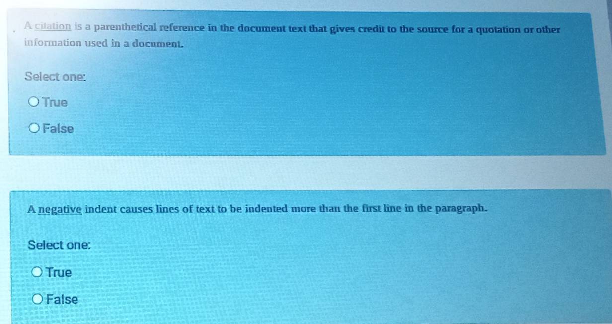 Solved: A citation is a parenthetical reference in the document text ...