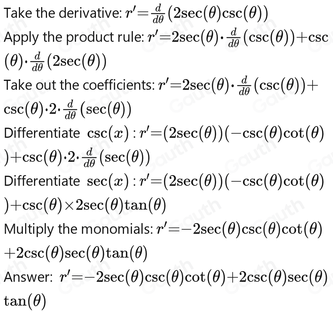 Solved: Find dr/dθ . r=2sec θ csc θ [Math]