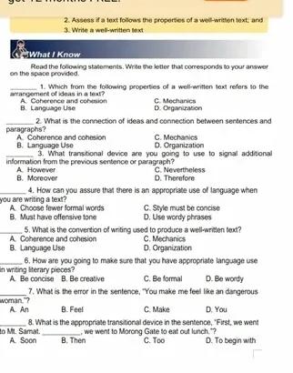 Solved: Assess if a text follows the properties of a well-written text ...