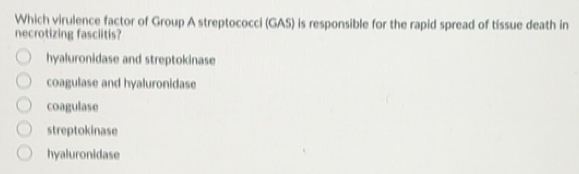 Solved: Which virulence factor of Group A streptococci (GAS) is ...