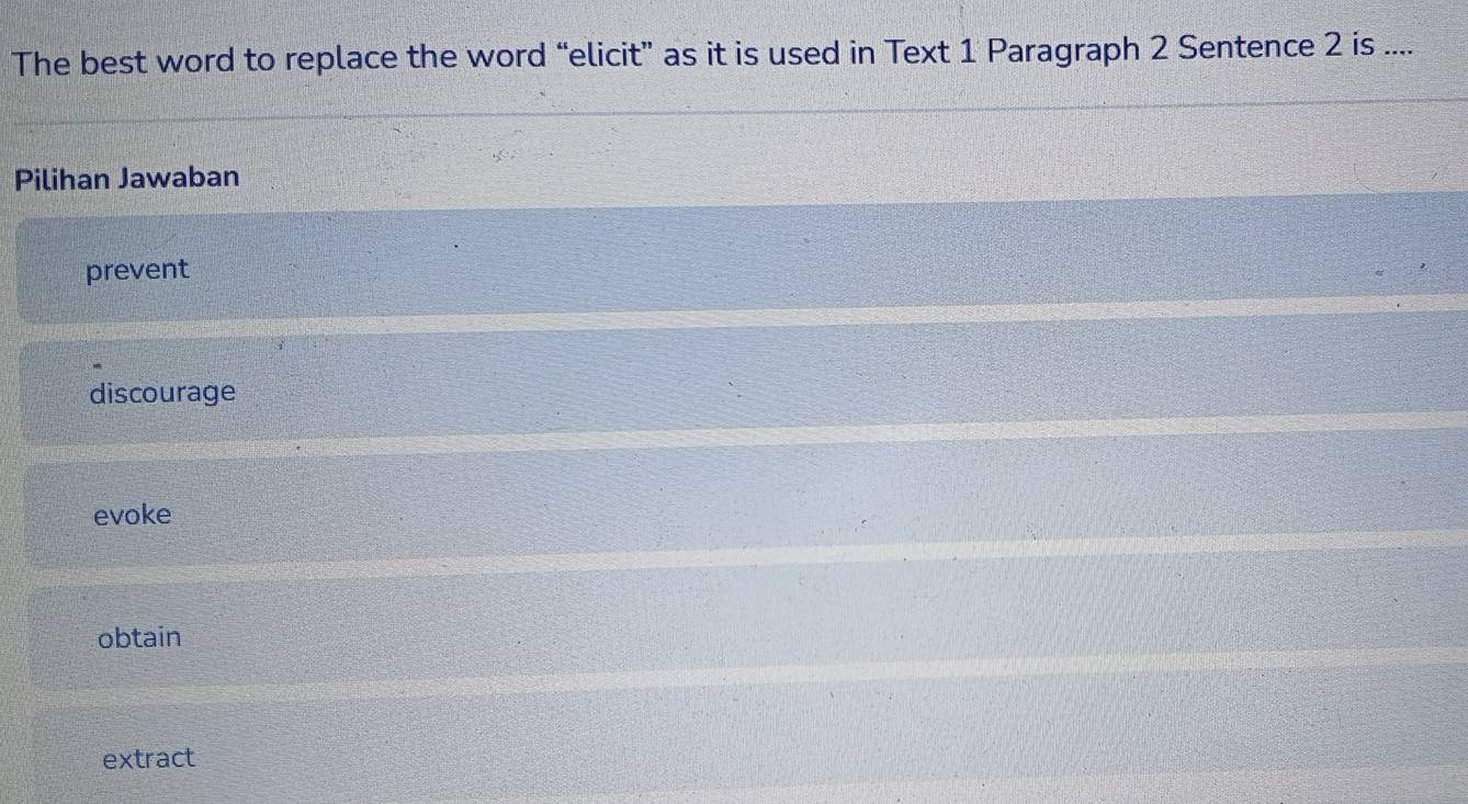 Telah dijawab:The best word to replace the word “elicit” as it is used ...