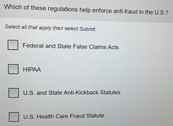 Solved: Which of these regulations help enforce anti-fraud in the U.S ...