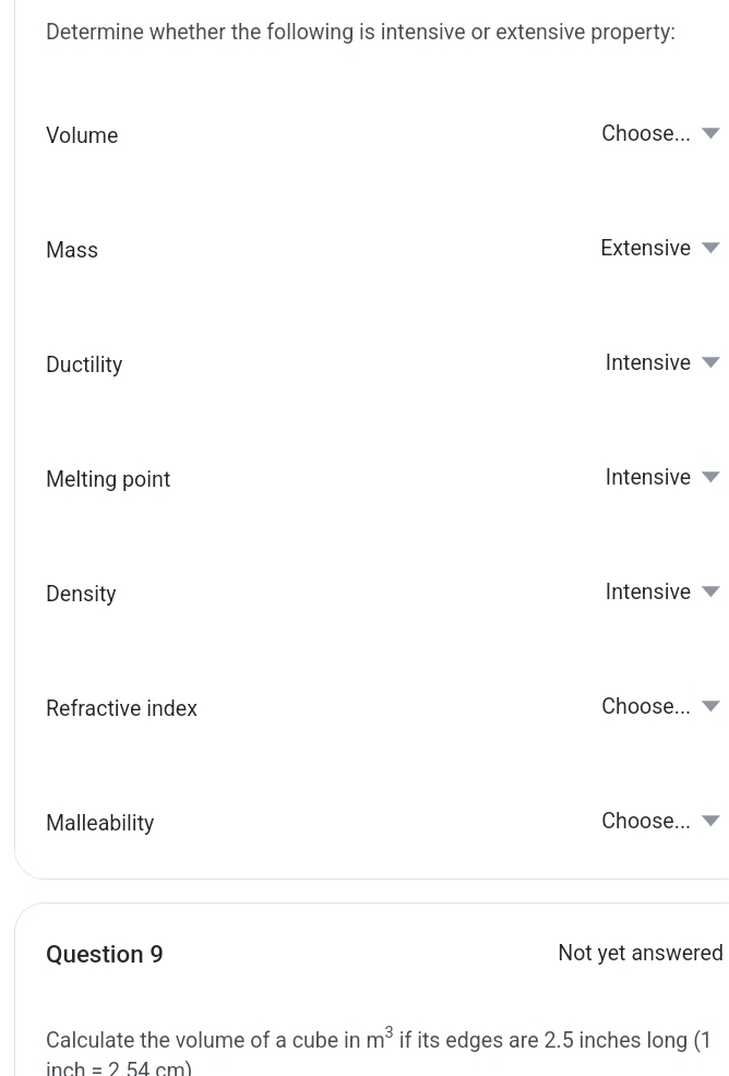 Solved: Determine whether the following is intensive or extensive ...