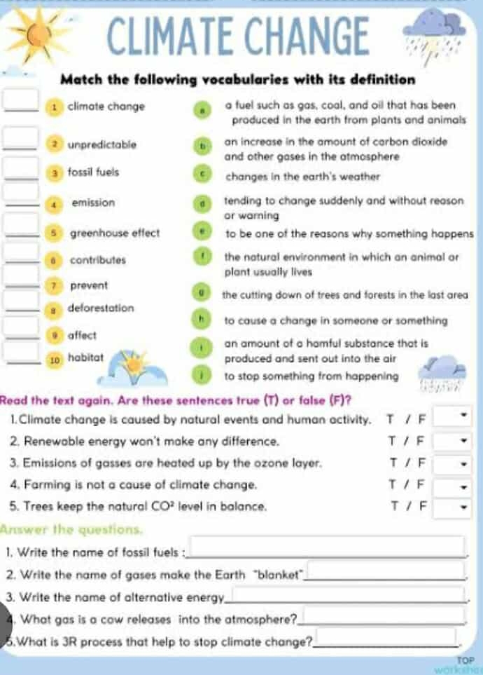 Solved: CLIMATE CHANGE Match the following vocabularies with its ...