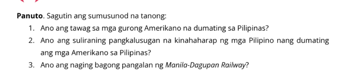 Solved: Panuto. Sagutin ang sumusunod na tanong: 1. Ano ang tawag sa ...