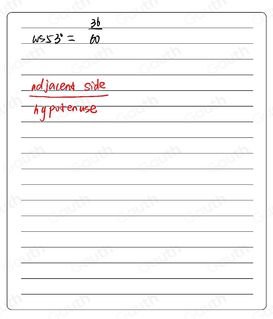 Solved: Calculate the ratio for cos 53° in the triangle to the right ...
