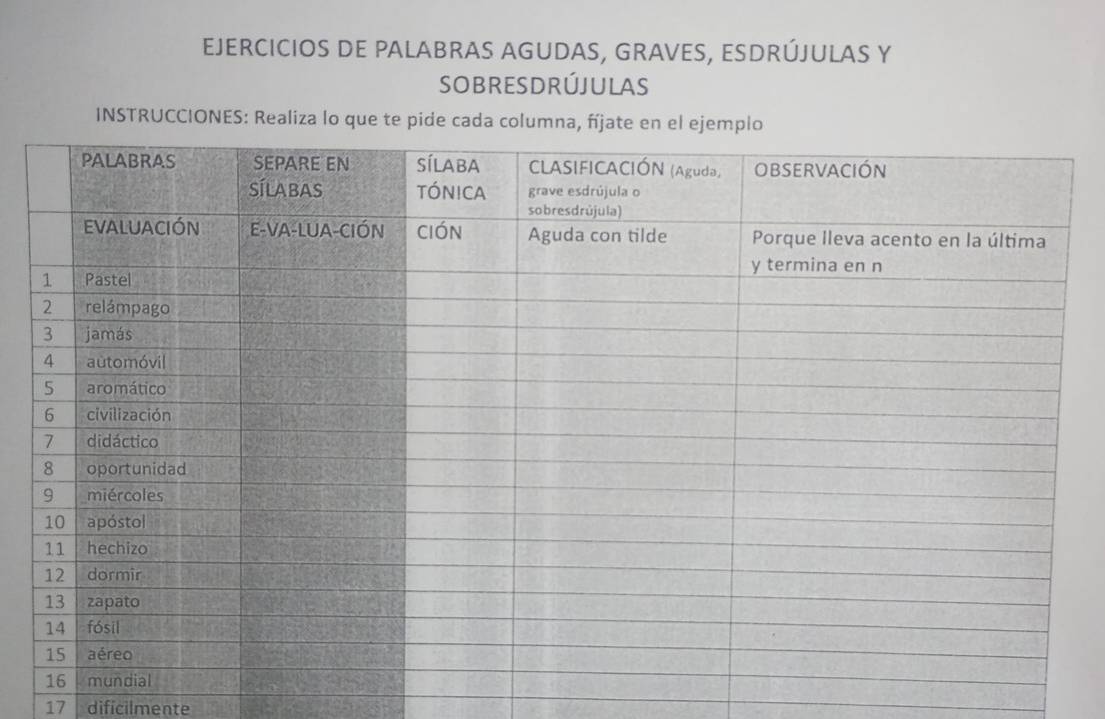 Resuelto:EJERCICIOS DE PALABRAS AGUDAS, GRAVES, ESDRÚJULAS Y ...