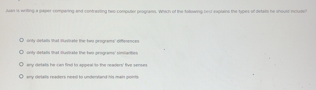Solved: Juan is writing a paper comparing and contrasting two computer ...