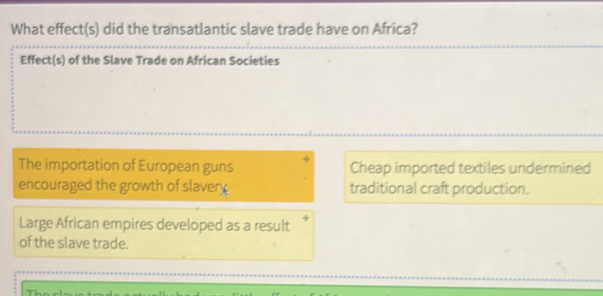 Solved: What effect(s) did the transatlantic slave trade have on Africa ...