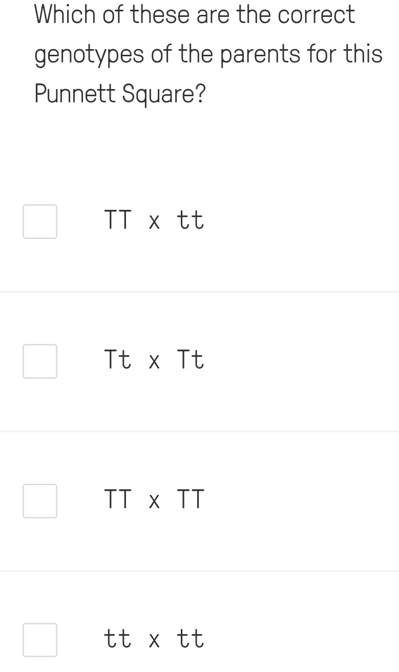 Solved: Which of these are the correct genotypes of the parents for ...