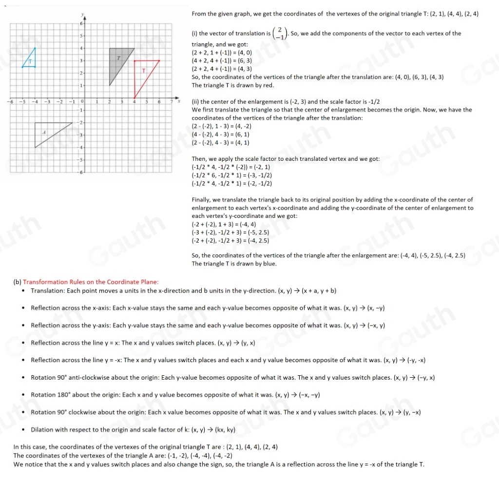 Giải quyết:On the grid, draw the image of (i) triangle T after a translation by the vector beginpmat