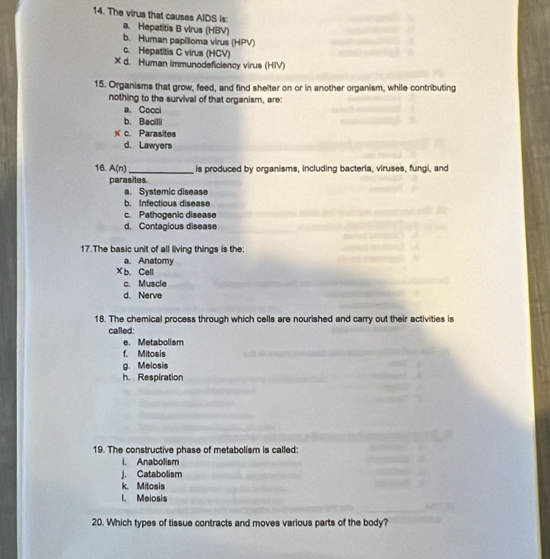 Solved: The virus that causes AIDS is: a. Hepatitis B virus (HBV) b ...