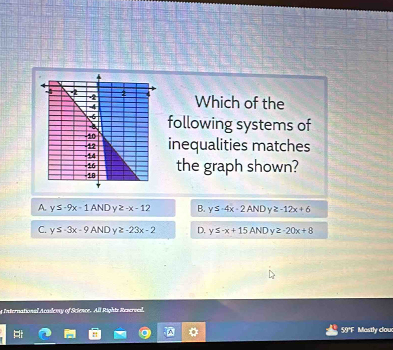 Solved: Which of the following systems of inequalities matches the ...