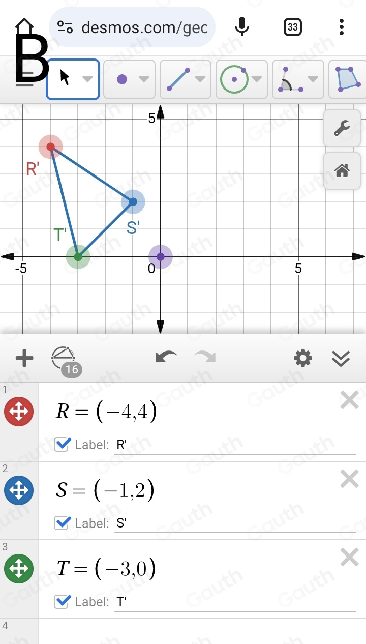 Solved: Triangle RST has vertices R(-4,4), S(-1,2) , and T(-3,0). Triangle RST is rotated 360 ...