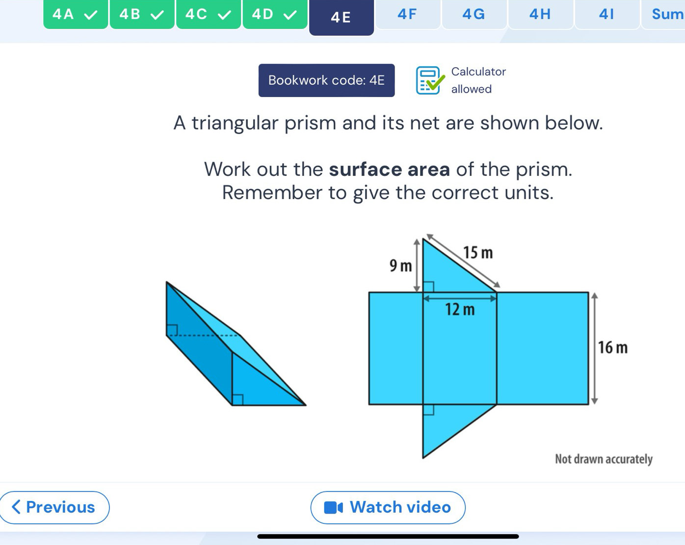 Solved: 4A 4B 4C 4D 4E 4F 4G 4H 41 Sum Calculator Bookwork code: 4E allowed A triangular prism ...