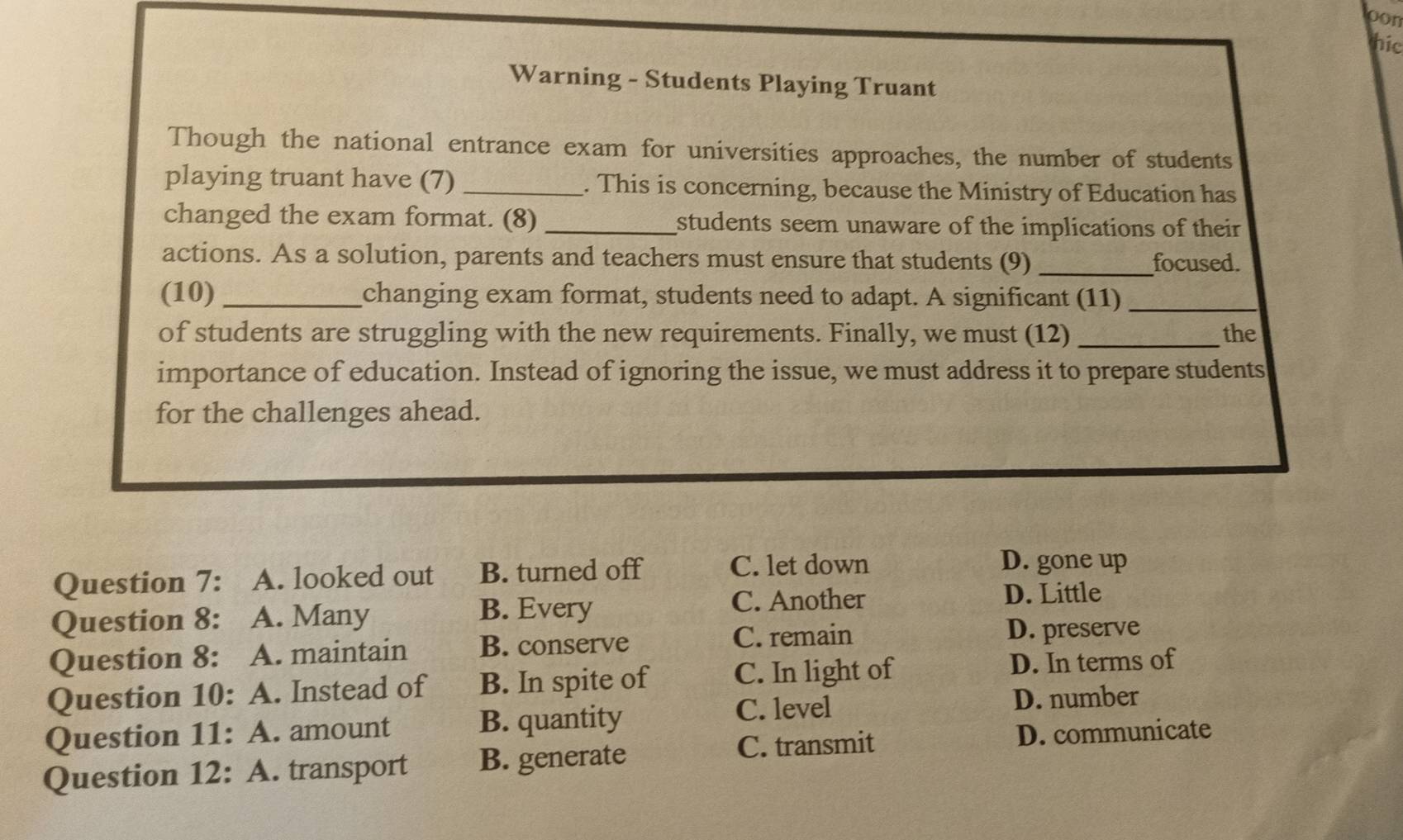 Giải quyết:oon his Warning - Students Playing Truant Though the ...