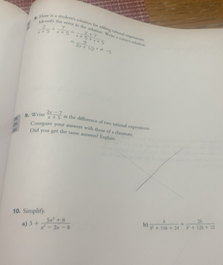 Solved: Here is a student's solution for adding rational expression 2 ...