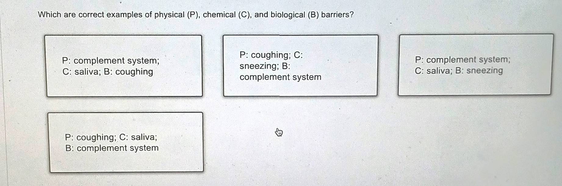 Solved: Which are correct examples of physical (P), chemical (C), and ...