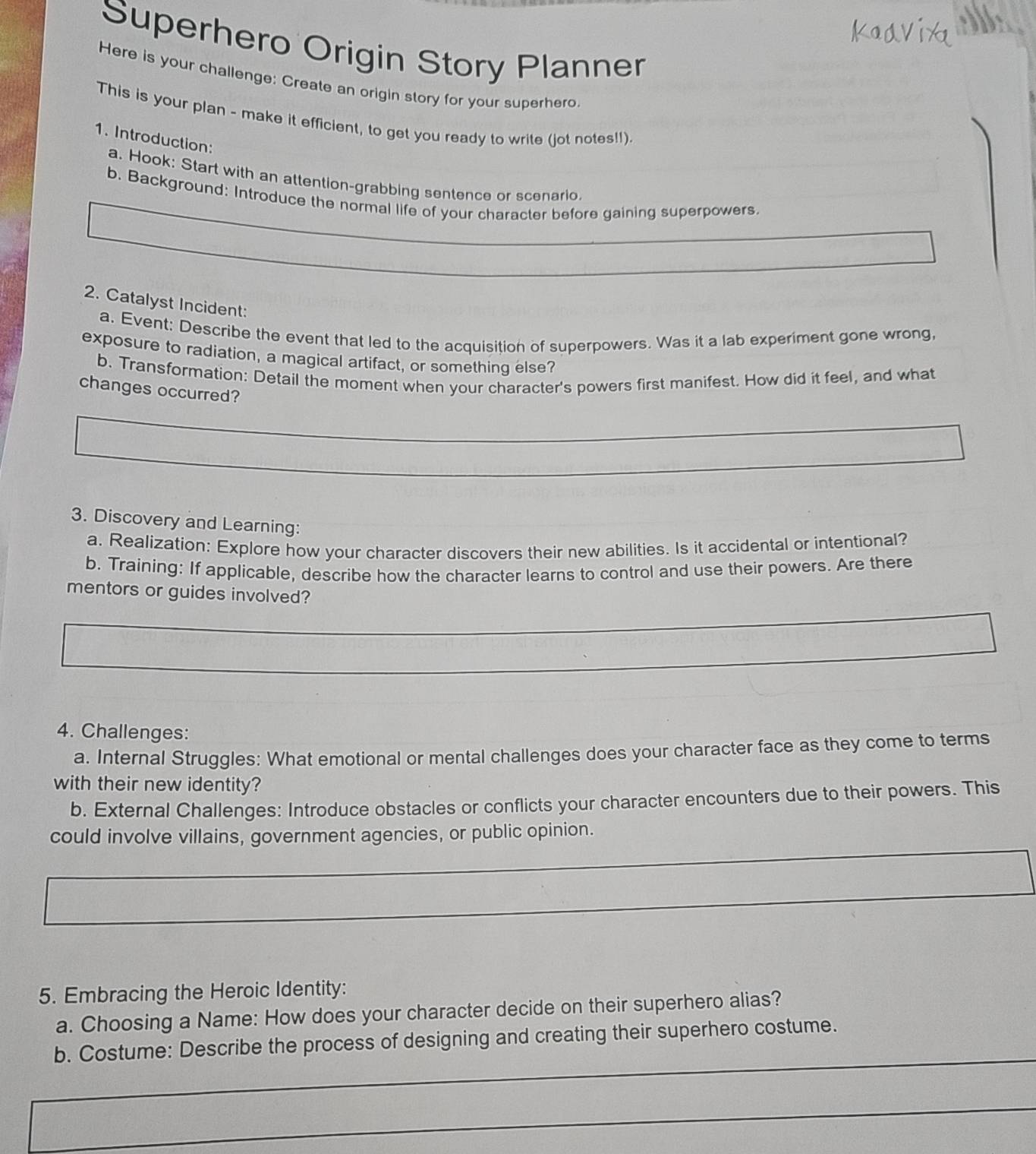 Solved: Superhero Origin Story Planner Here is your challenge: Create ...