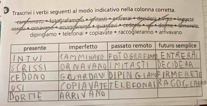 Risolto:Trascrivi i verbi seguenti al modo indicativo nella colonna ...