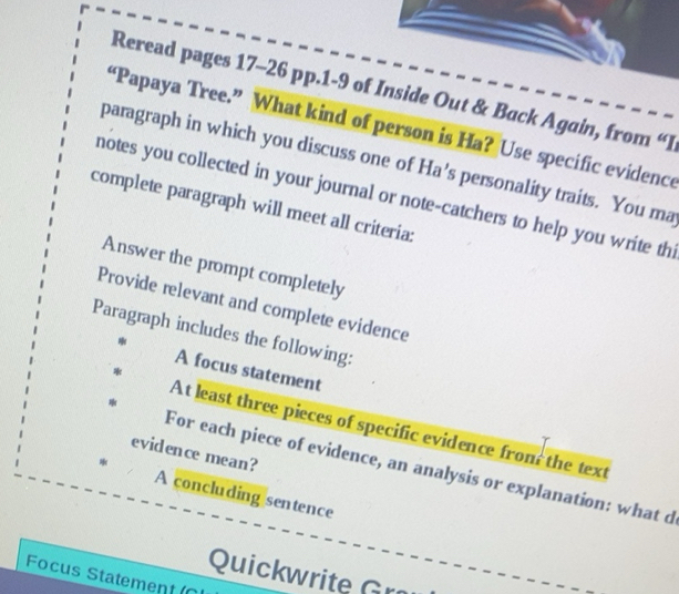 Solved: Reread pages 17-26 pp.1-9 of Inside Out & Back Again, from “I ...