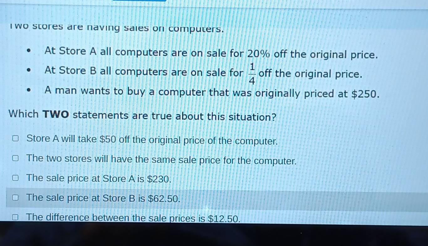 Solved: Two stores are naving saies on computers. At Store A all ...