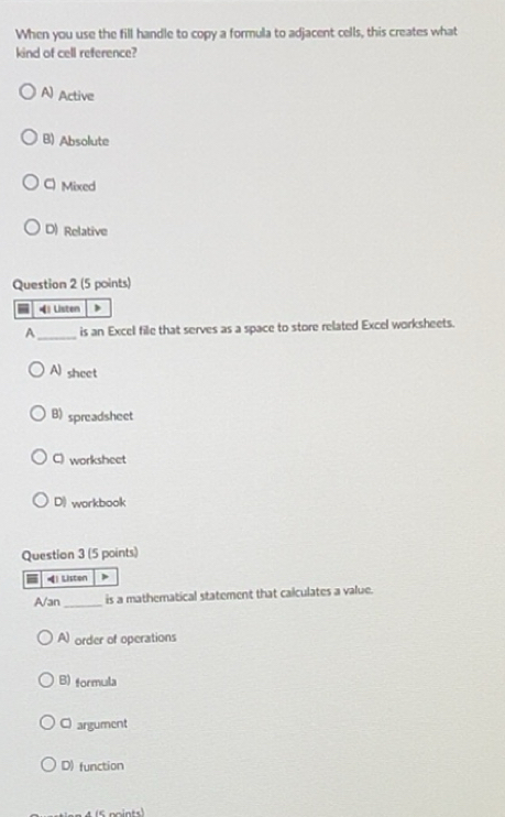 Solved: When you use the fill handle to copy a formula to adjacent ...
