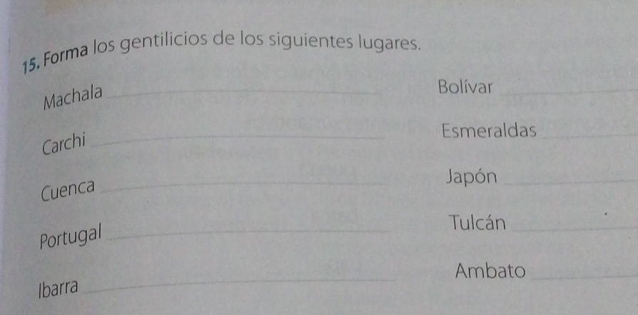 Resuelto:Forma los gentilicios de los siguientes lugares. Machala ...