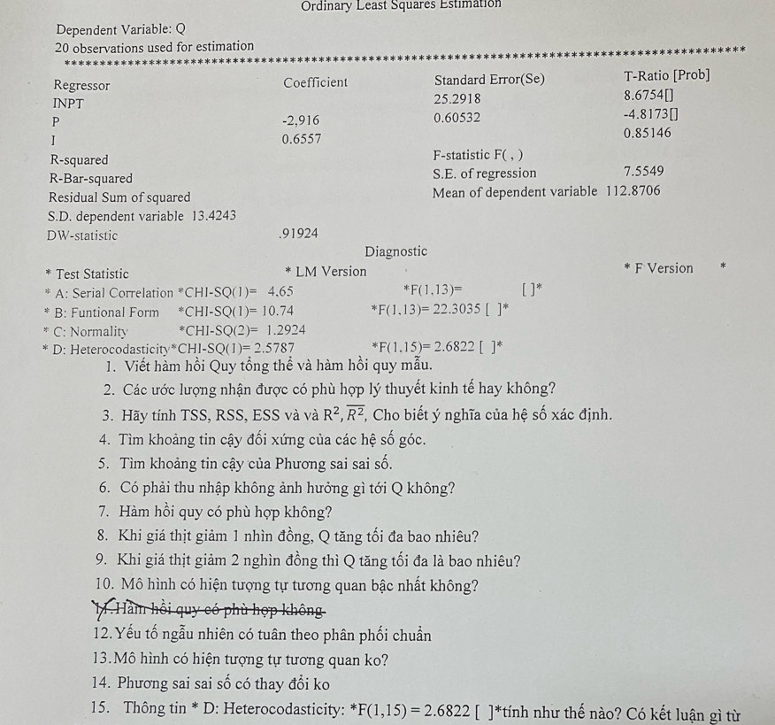 Giải quyết:Ordinary Least Squares Estimation Dependent Variable: Q 20 ...