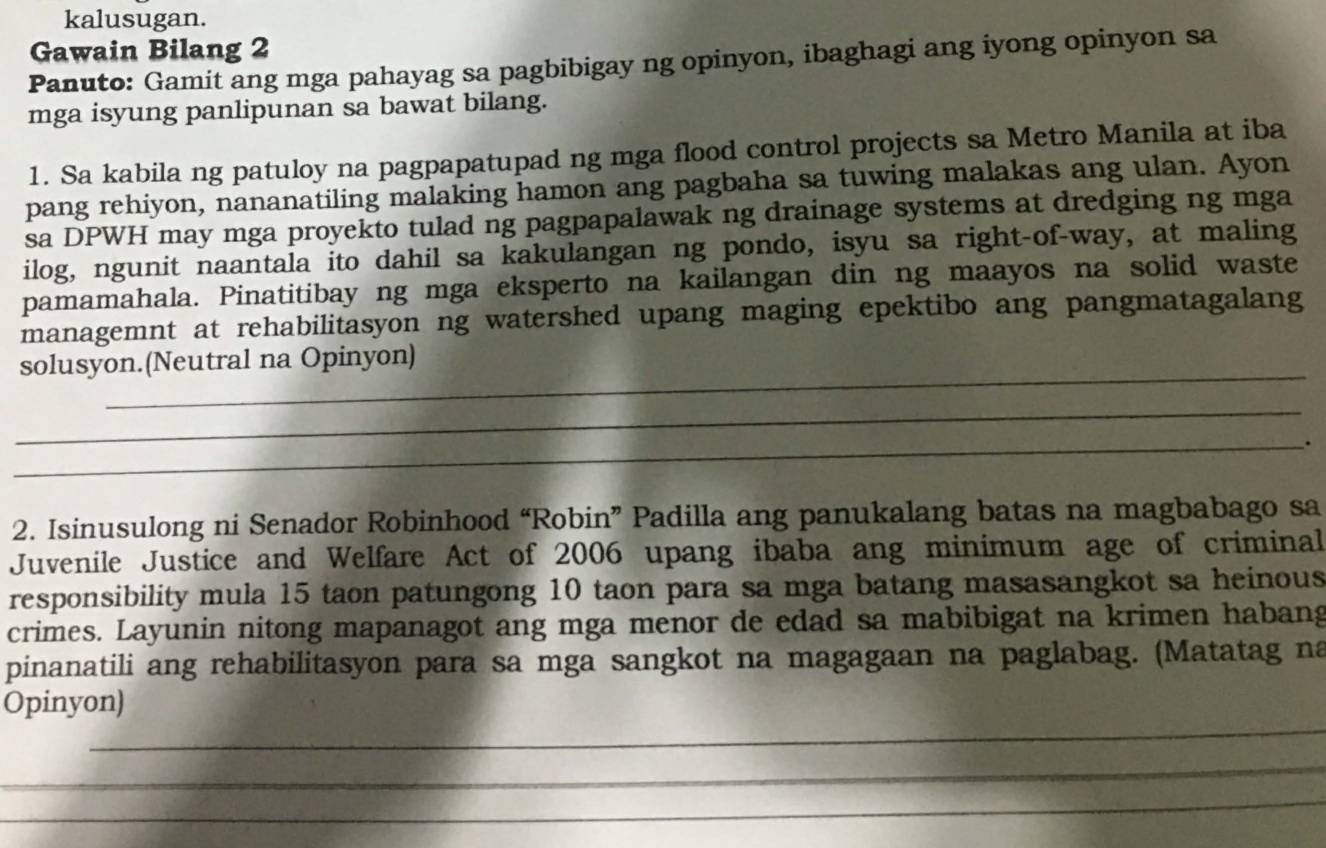 Solved: kalusugan. Gawain Bilang 2 Panuto: Gamit ang mga pahayag sa ...