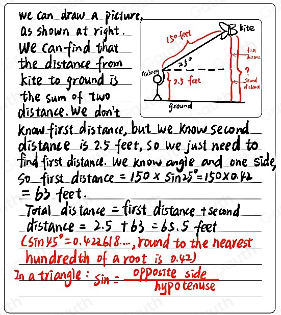 Solved: Aubrey is flying a kite, holding her hands a distance of 2.5 ...